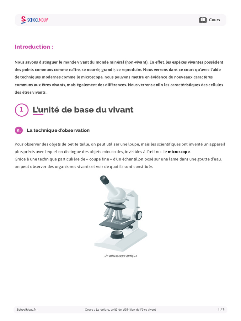 La Cellule Unite de Definition de L Etre Vivant - Fiche de Cours | PDF ...