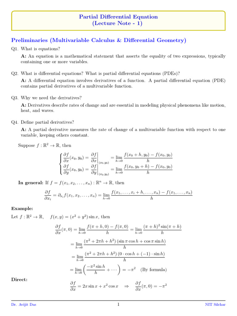 Pde 1 | PDF | Partial Differential Equation | Equations