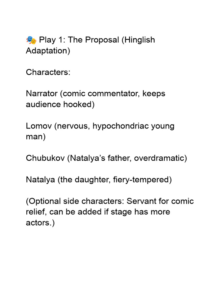 Hinglish Comedy: The Proposal Play | PDF