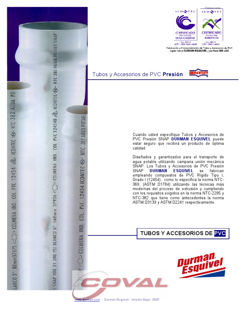 Tubos PVC Presión SNAP Durman | PDF | Tubería (transporte de fluidos ...