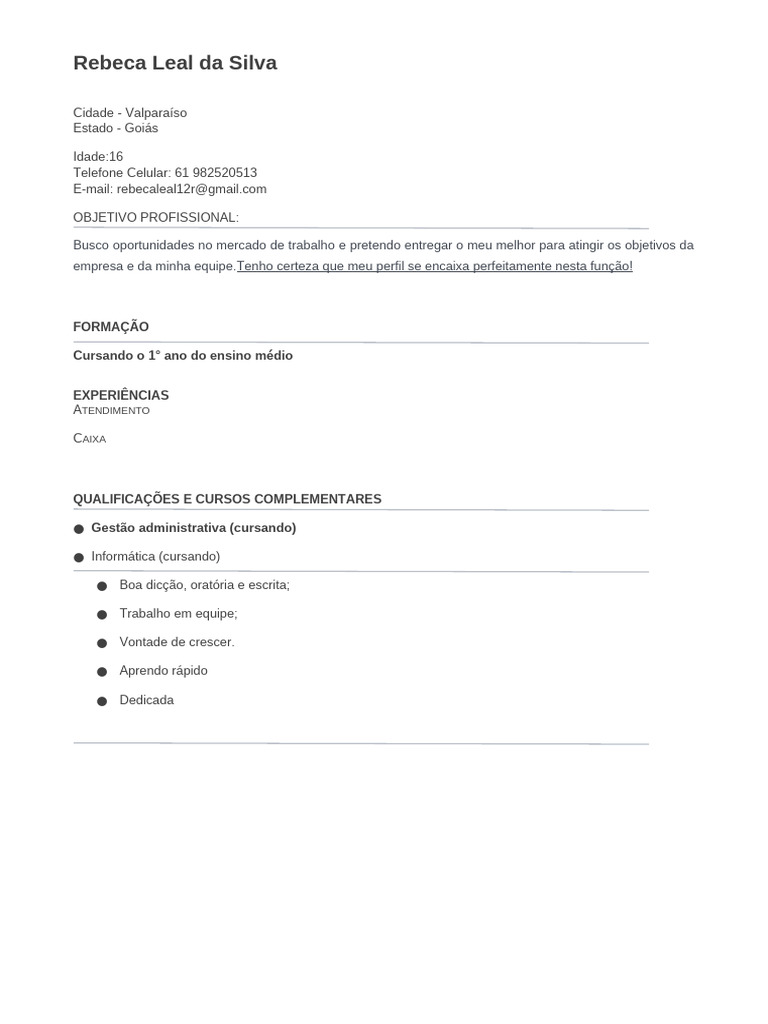 Currículo de Rebeca Leal - Oportunidades de Trabalho | PDF