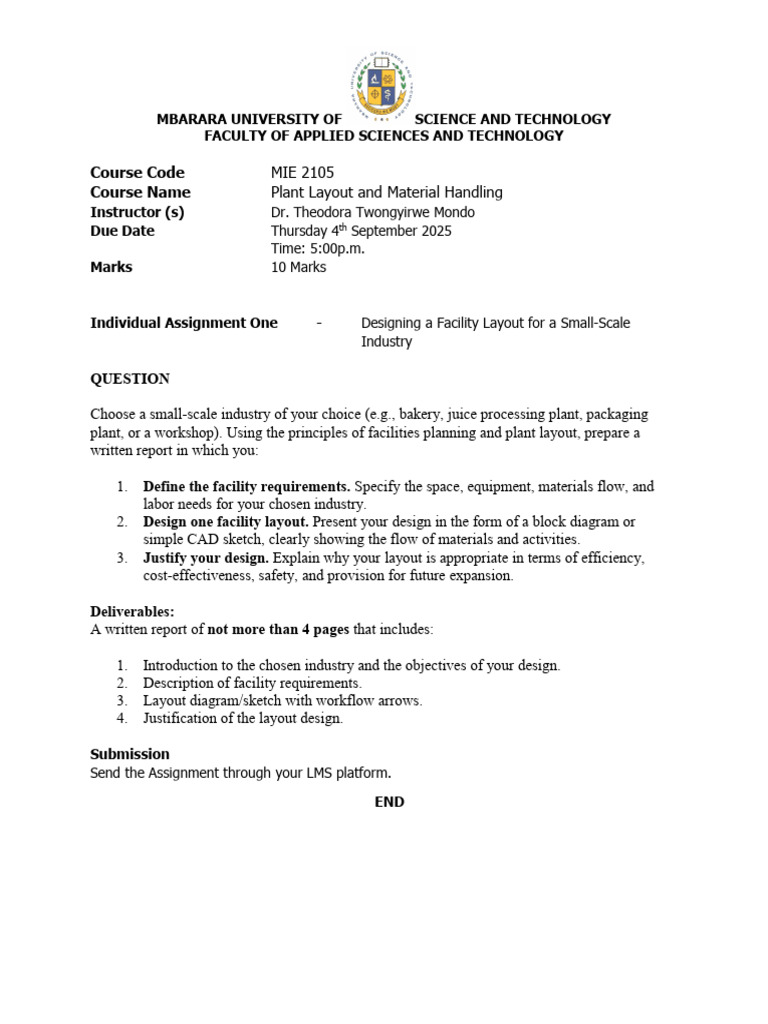 Assignment 1 - Plant Layout and Materials Handling | PDF