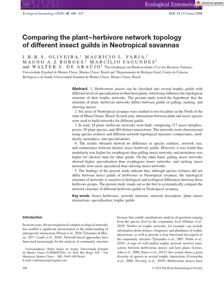 Insect Guild Network Topology in Savannas | PDF | Herbivore | Linear ...
