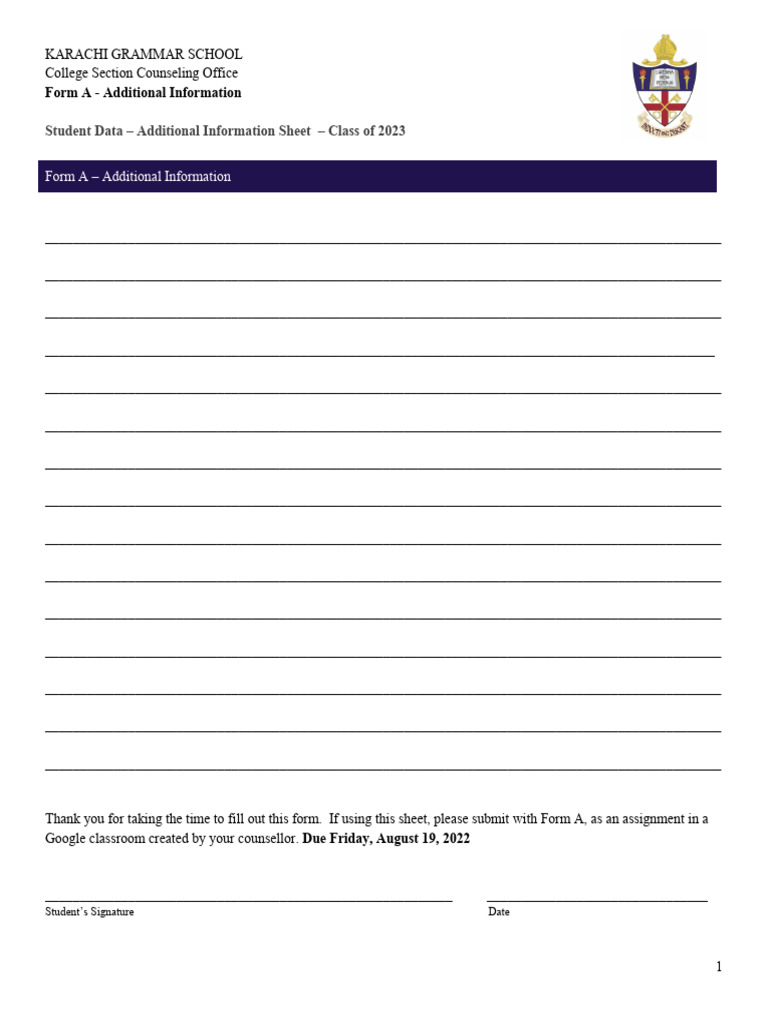 Additional Information Form A 2023 | PDF