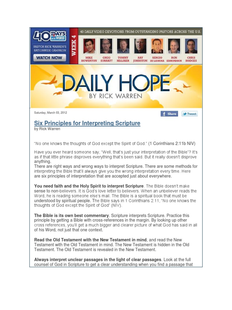Six Principles for Bible Interpretation | PDF | New Testament | Bible