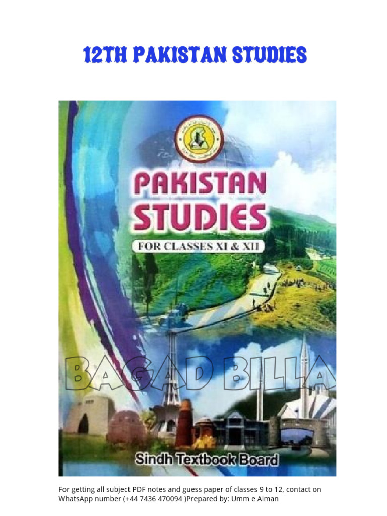 XII PST Guess Paper 2025 PDF Notes | PDF | Pakistan | Muhammad Ali Jinnah