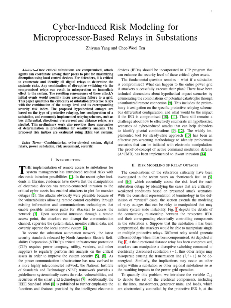 Cyber Risk Modeling for Numerical Relays in Substation | PDF | Electric ...