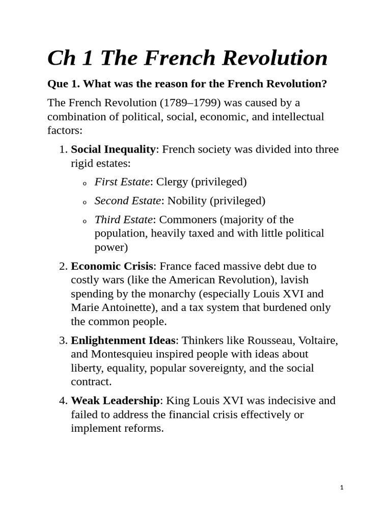 CH 1 The French Revolution | PDF | French Revolution | Reign Of Terror
