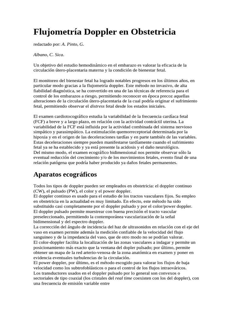 Flujometría Doppler en Obstetricia: Guía Completa | PDF | Feto | Vena