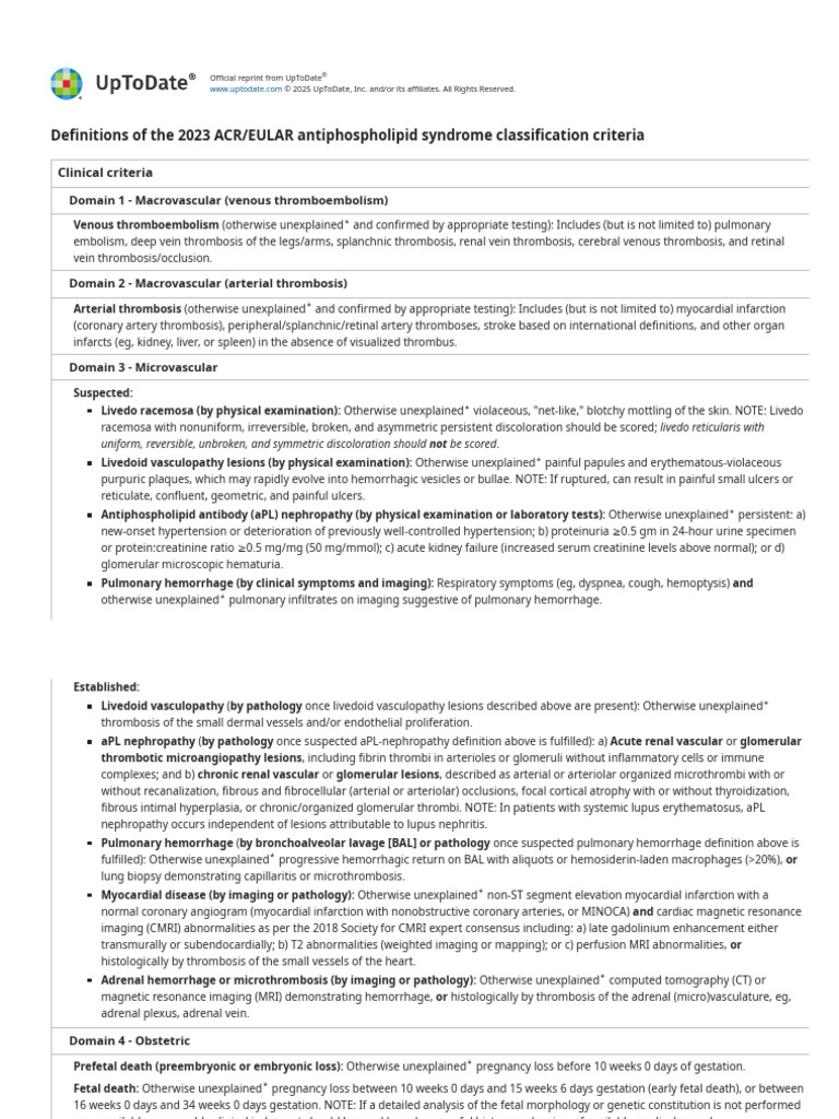 Definitions of The 2023 ACR - EULAR APS Classification Criteria ...