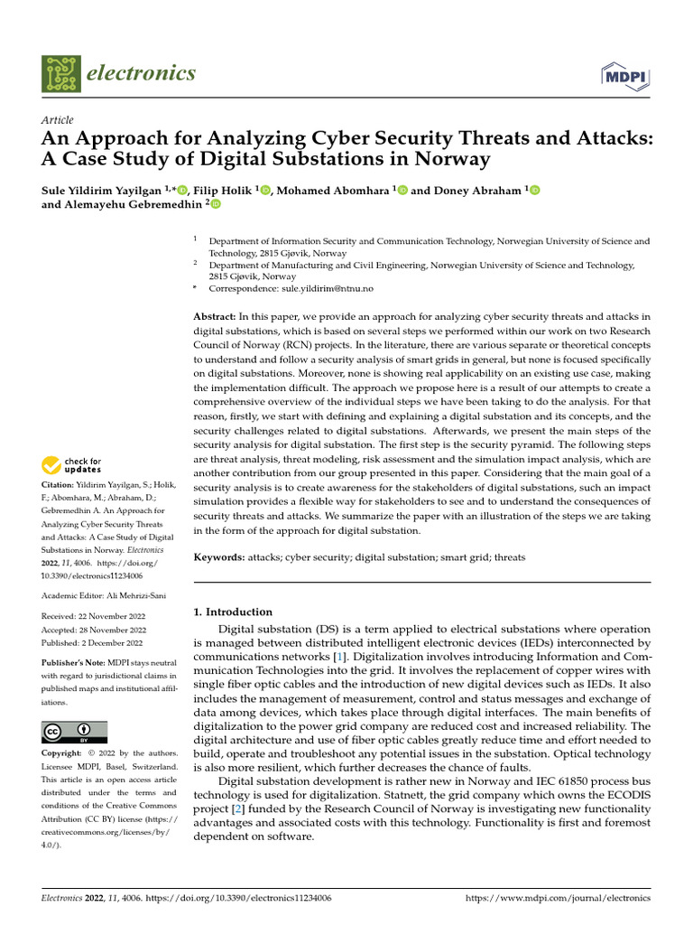 Cyber Security Analysis for Digital Substations | PDF | Security ...