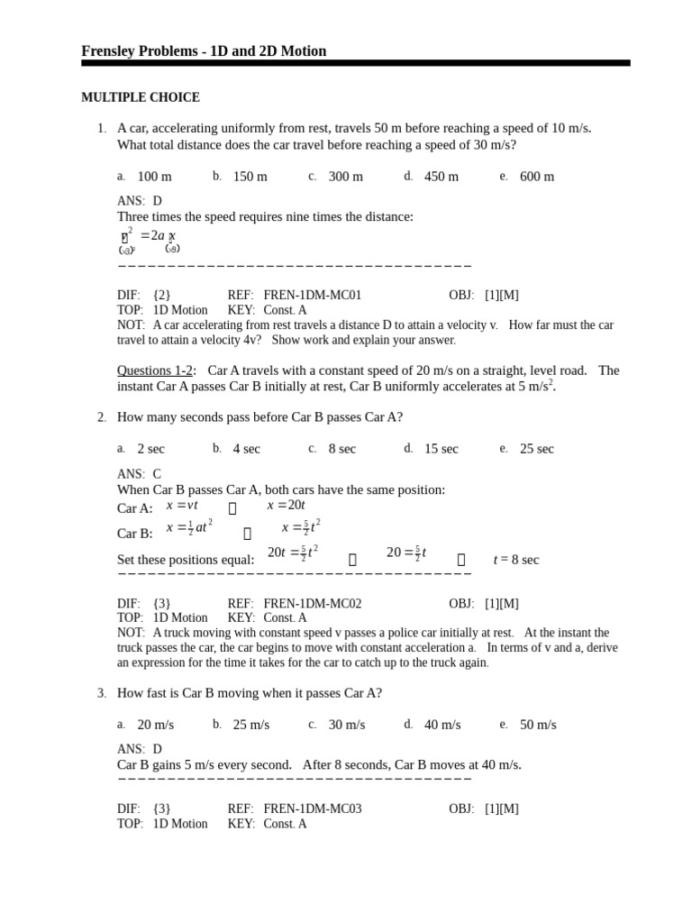 1D Motion Problem Set | PDF | Velocity | Speed