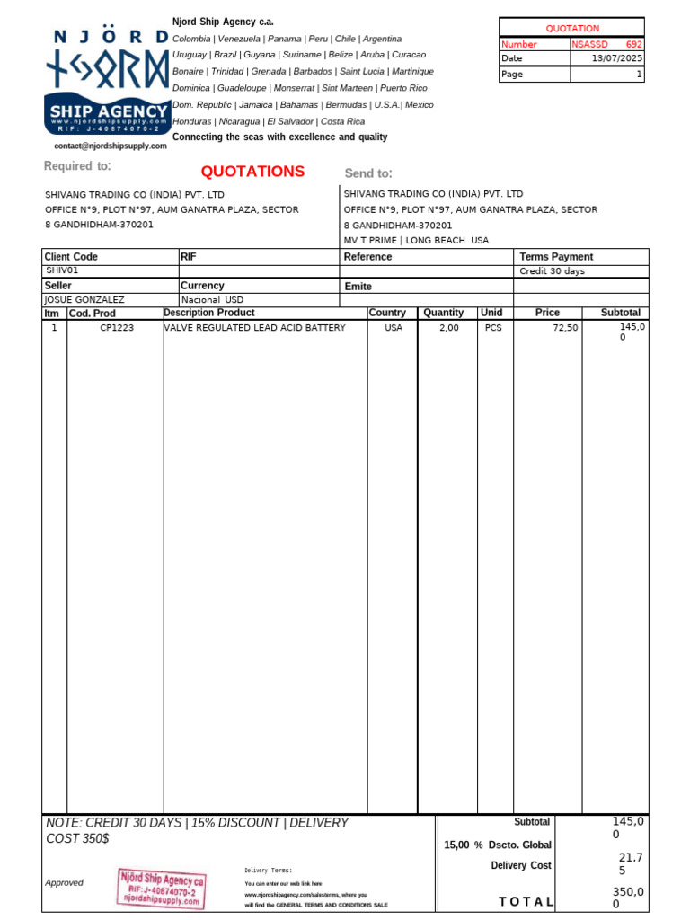 Nsassd692 - Formal Quotation T Prime Long Beach Usa | PDF