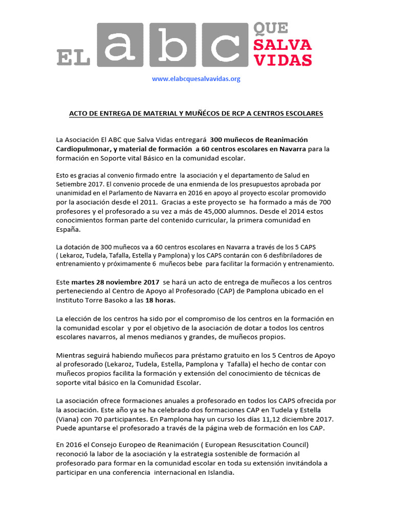 Acto de Entrega de Material y Muñécos de RCP A Centros Escolares ...