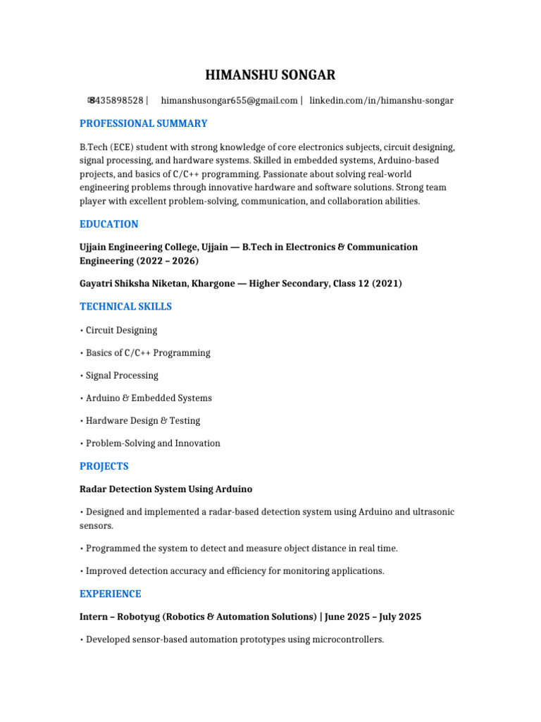 Himanshu Songar Resume | PDF