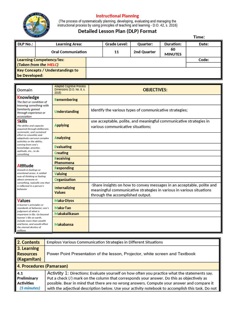 DLP Oral Communication - August 25 | PDF | Learning | Communication