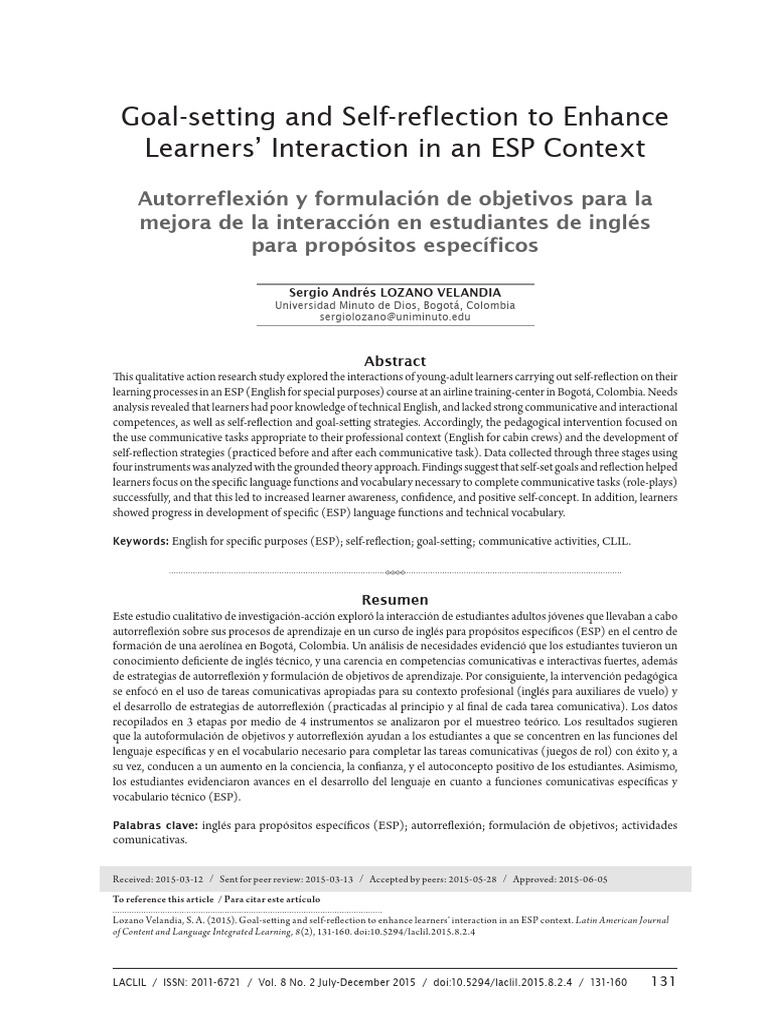 Enhancing ESP Learners' Interaction Through Self-Reflection | PDF ...