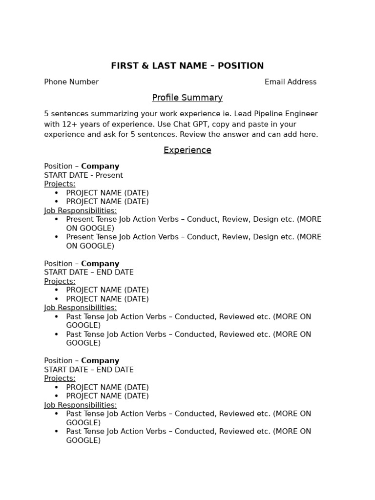 Duncan & Ross - Generic CV For Candidates | PDF
