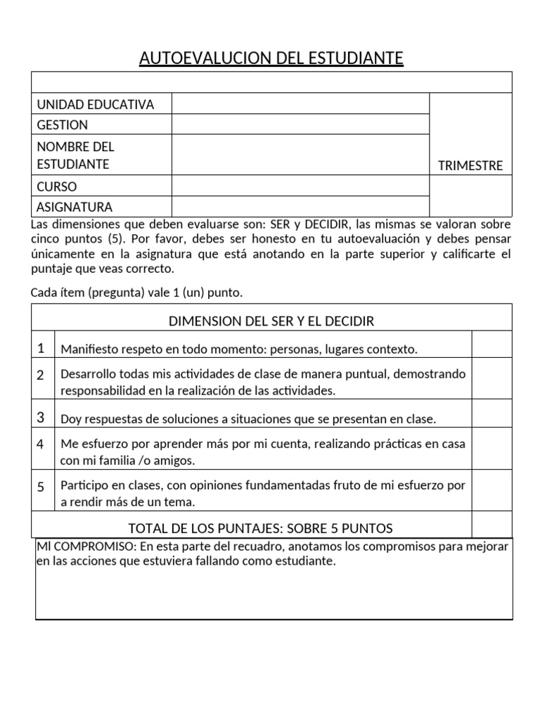 Autoevaluacion Secundaria | PDF