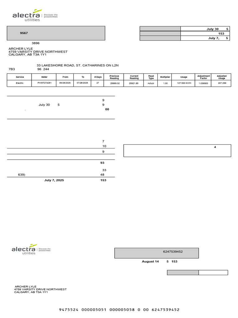 Alectra Utilities Bill Summary 2025 | PDF | Interest | Electric Power