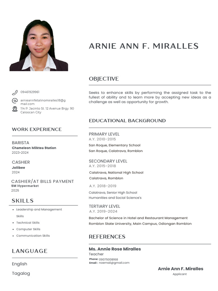 Arnie Ann F. Miralles Resume Summary | PDF