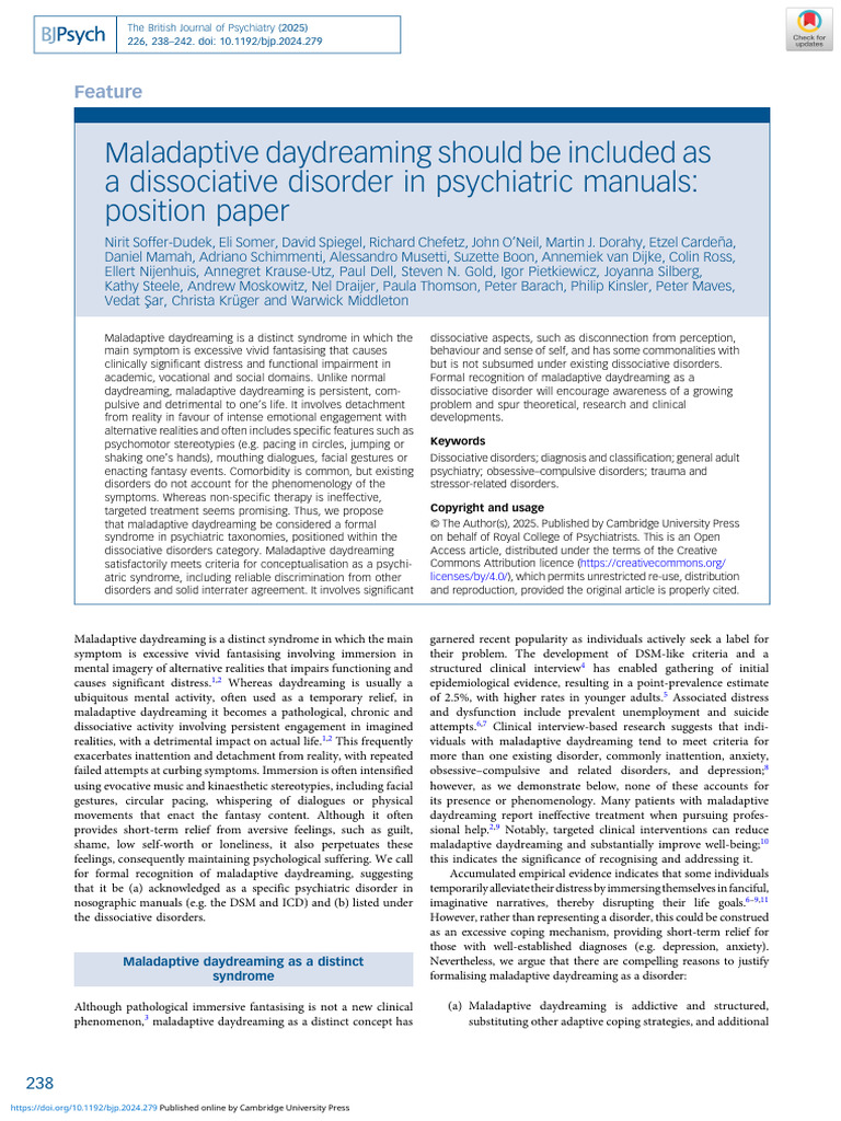 Maladaptive Daydreaming Should Be Included As A Dissociative Disorder ...