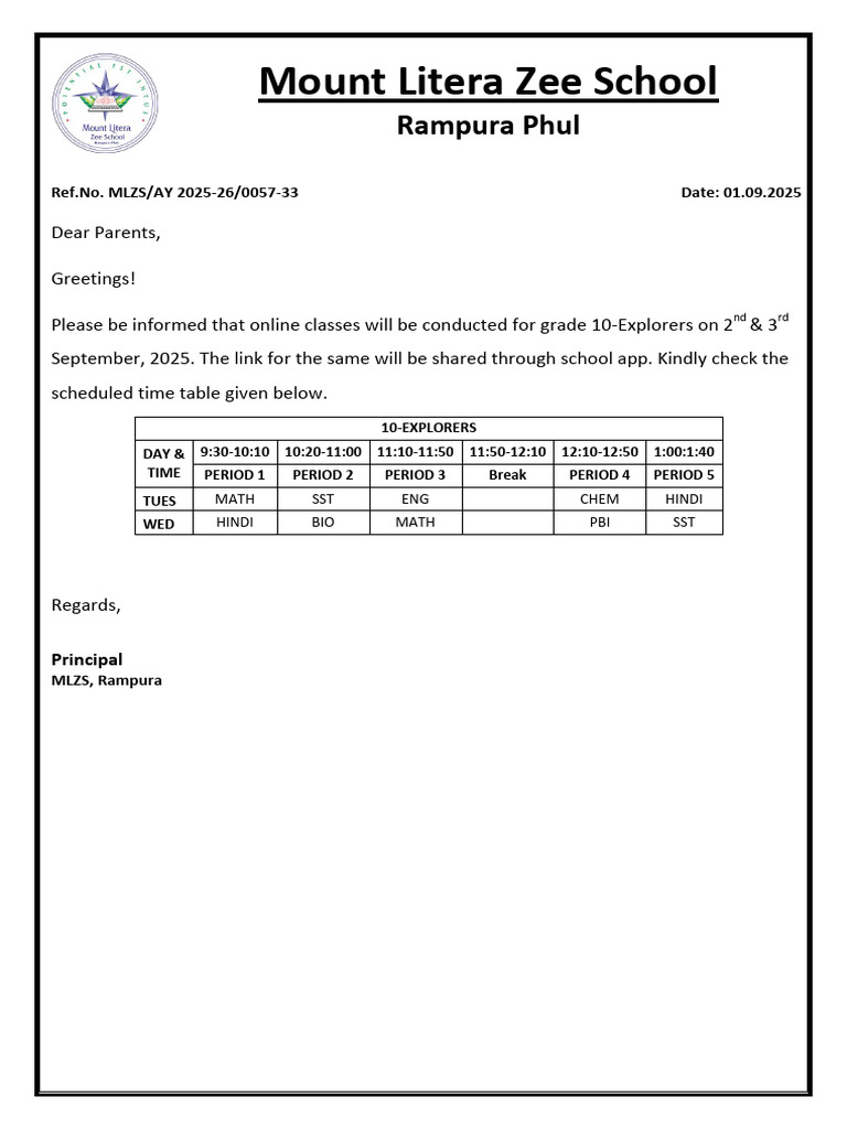 Grade-10-Explorers Online Classes Timetable - 409856 | PDF