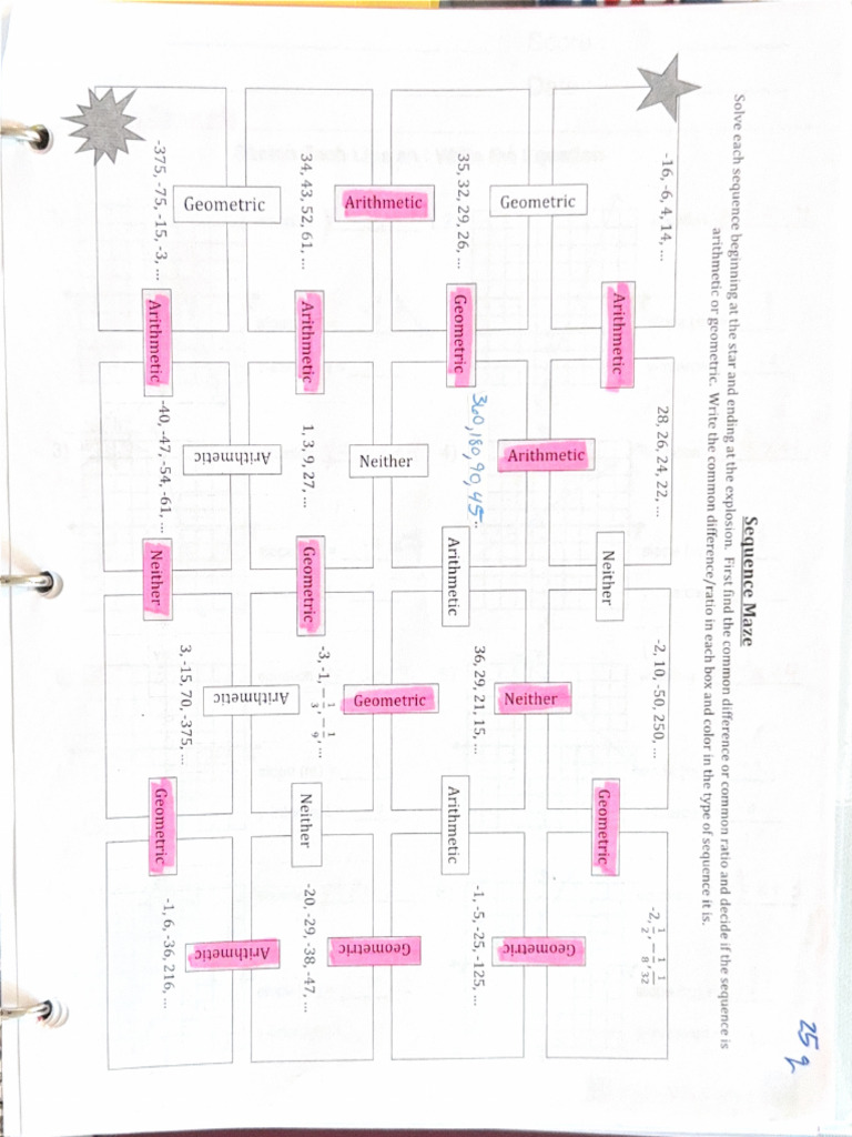 U1 L1 ArithmeticandGeometricSequenceMazeKEY | PDF