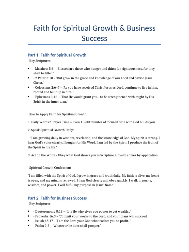 Faith For Spiritual Growth and Business Success | PDF | Faith | Prayer