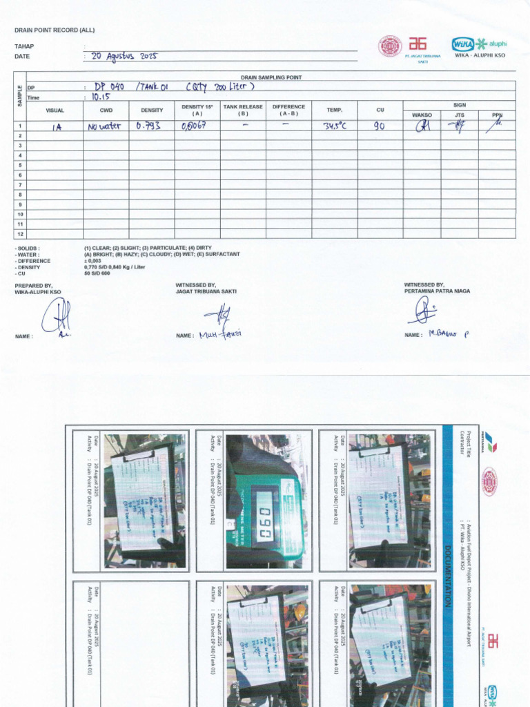Report Comm Daily QC Tank 20 Agustus 2025 | PDF