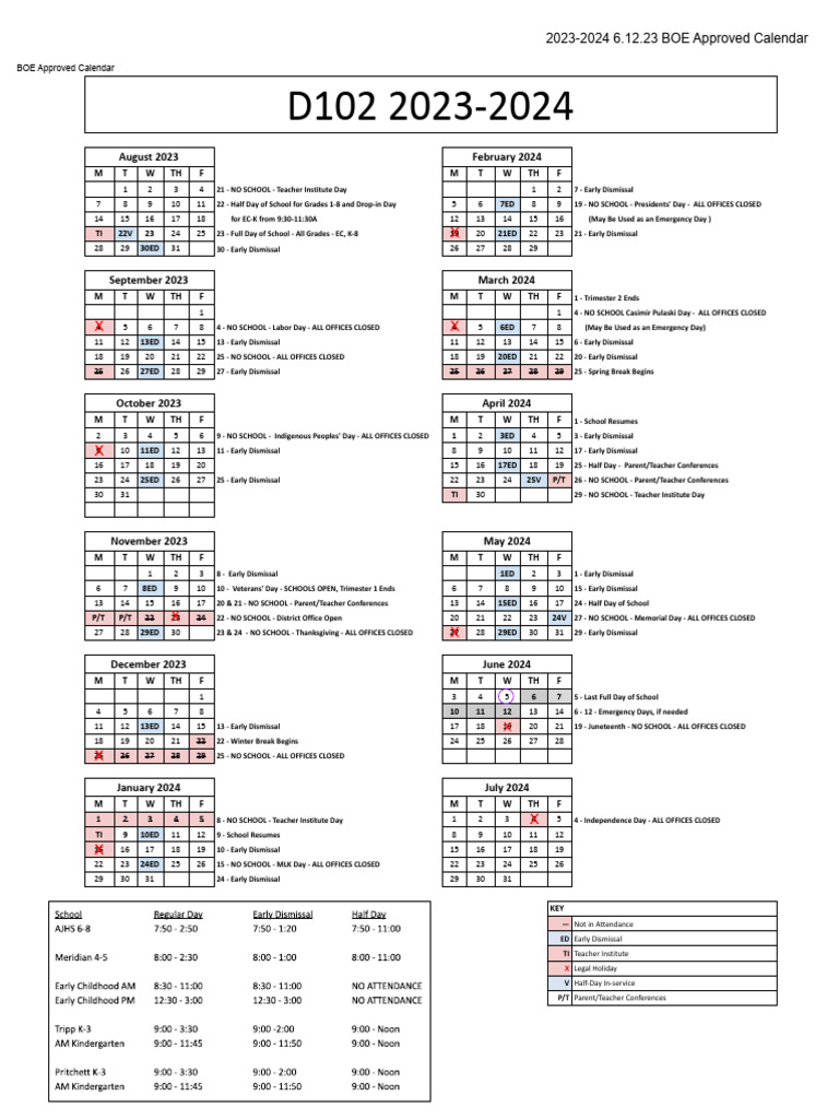D102 2023-2024 School Calendar | PDF | The United States | Culture Of ...