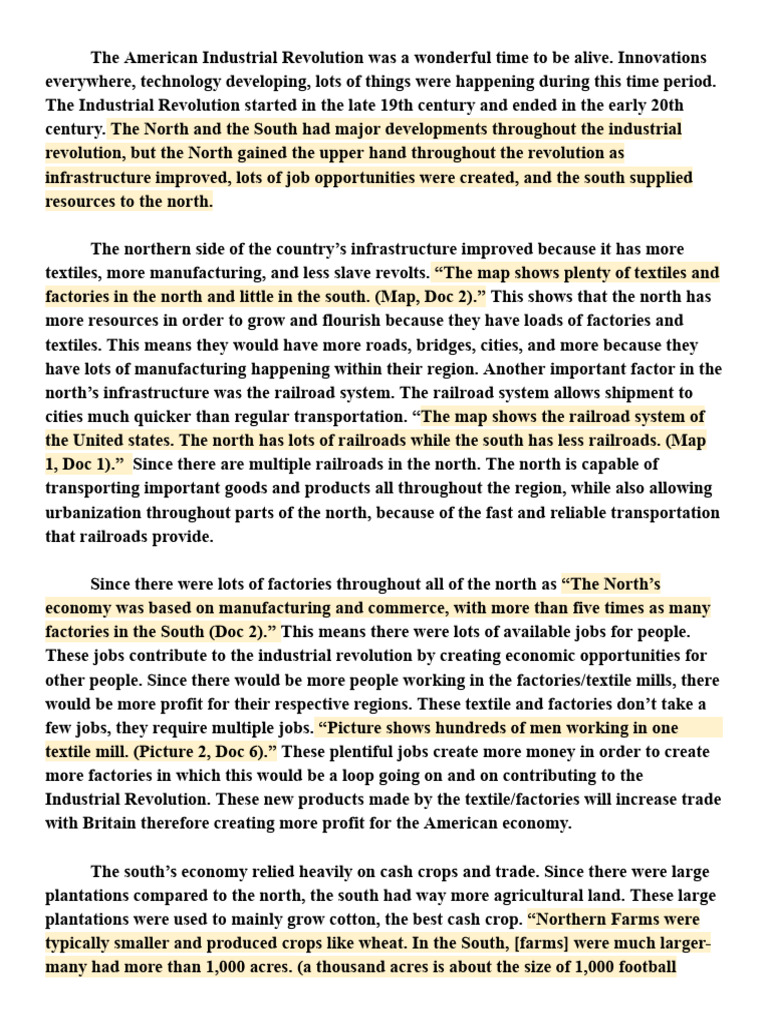 AmericanIndustrialRevolutionDBQFROMMEEEE | PDF | Industrial Revolution ...