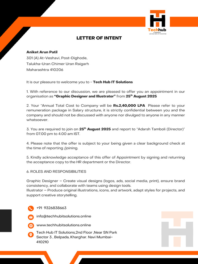 Graphic Designer Appointment Letter | PDF | Employment | Salary