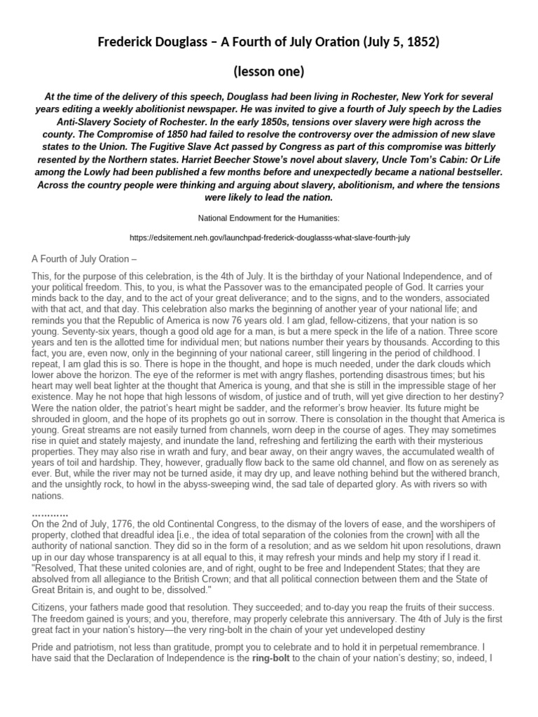 Frederick Douglass 4th of July Speech | PDF | Abolitionism In The ...