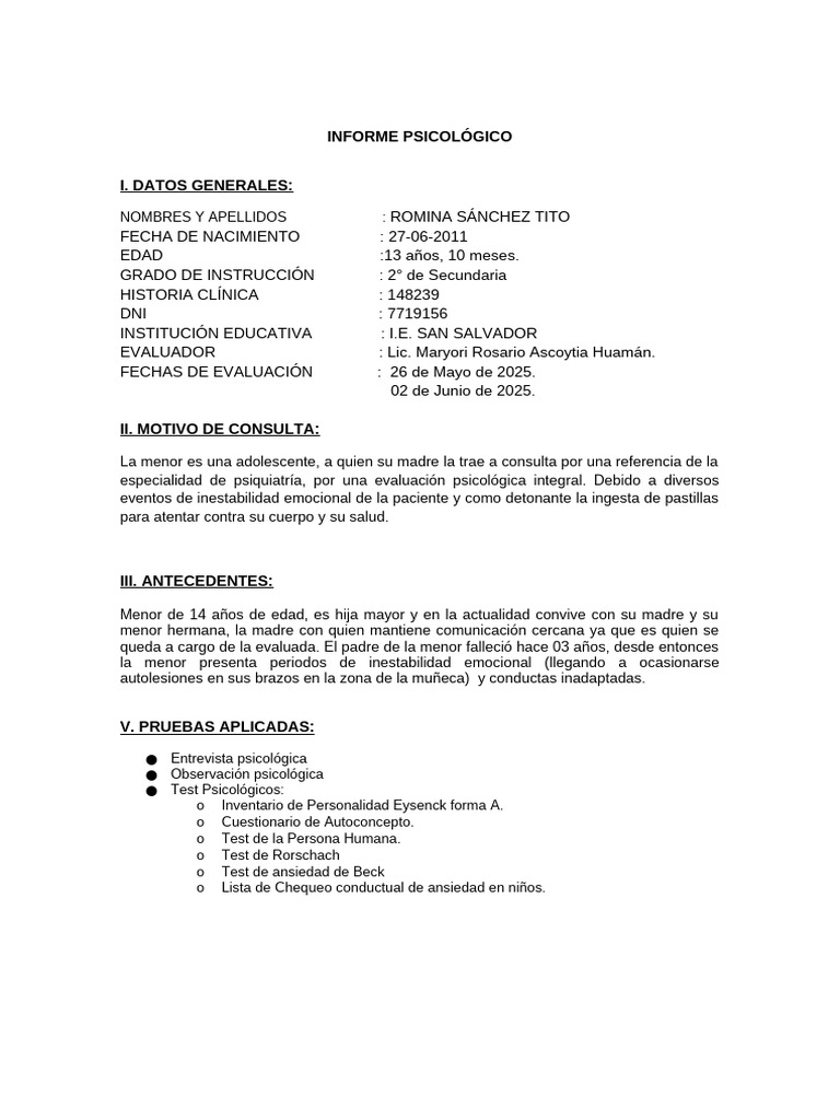 Romina Sánchez Tito | PDF | Ansiedad | Sicología