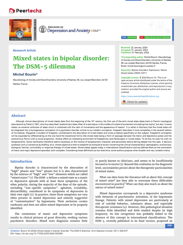 Mixed States in Bipolar Disorder Explained | PDF | Mania | Major ...