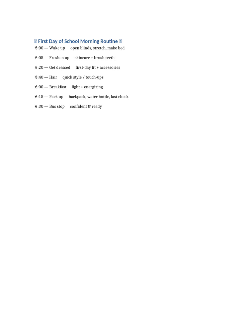First Day of School Routine Guide | PDF