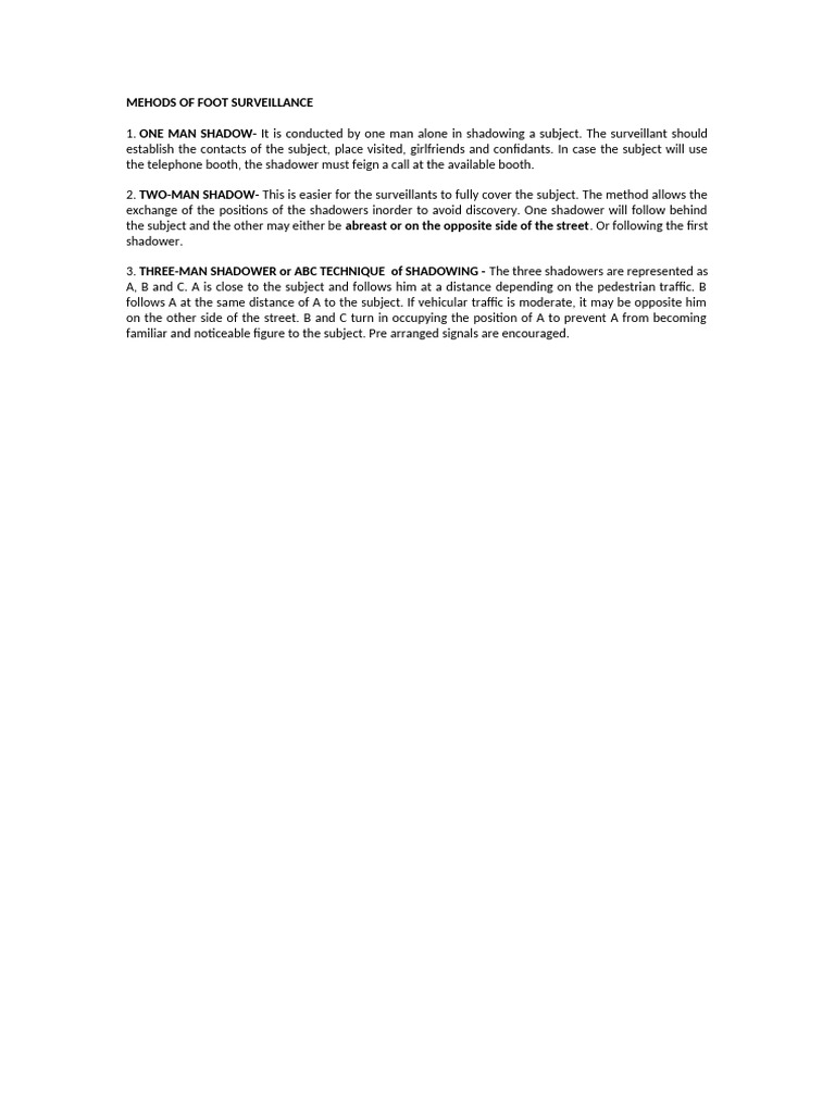 Mehods of Foot Surveillance | PDF
