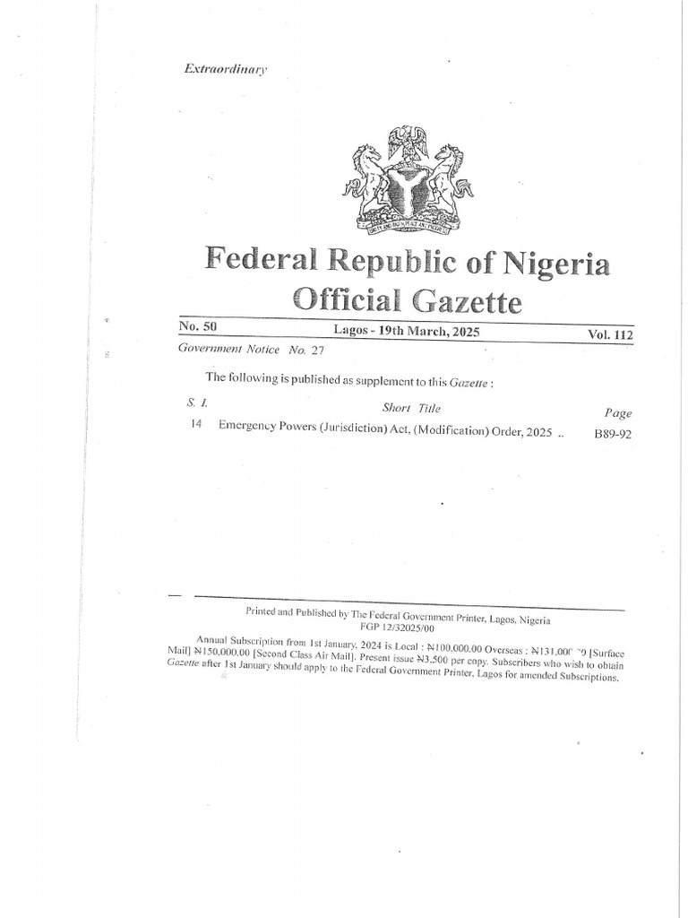 Emergency Powers (Jurisdiction) Act (Modification) Order 2025 | PDF