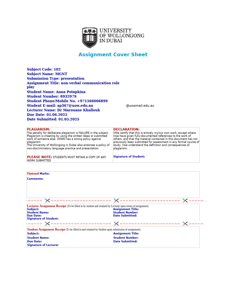 MGNT Non-Verbal Communication Assignment | PDF