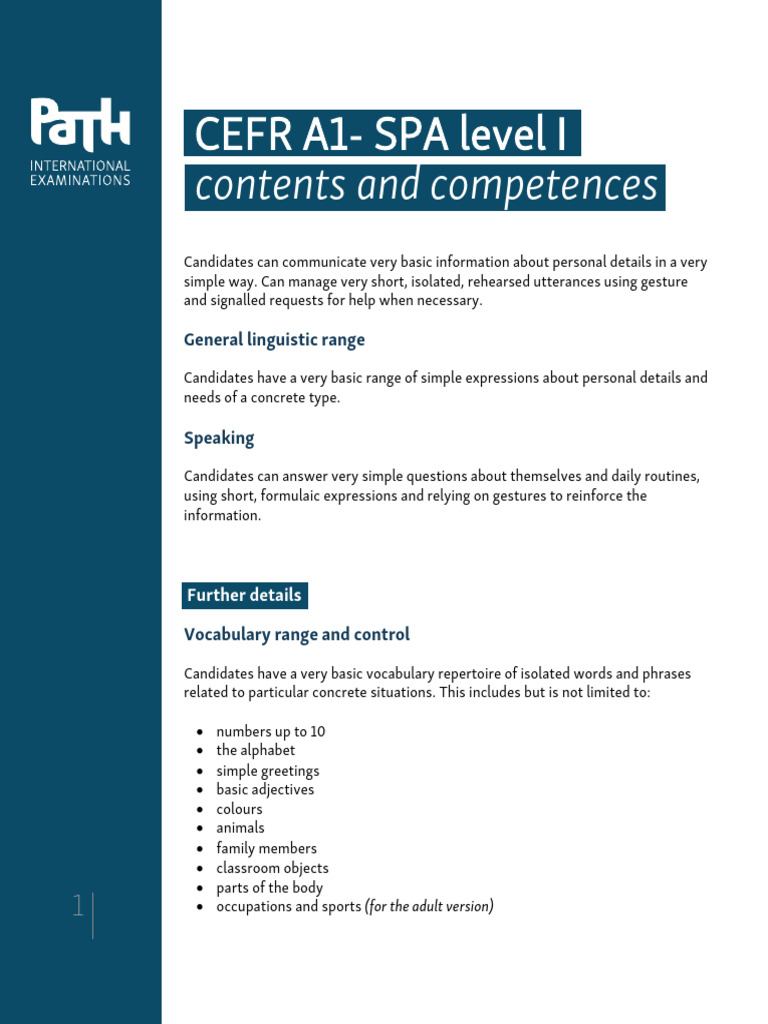 CEFR A1 Spanish Level I Overview | PDF