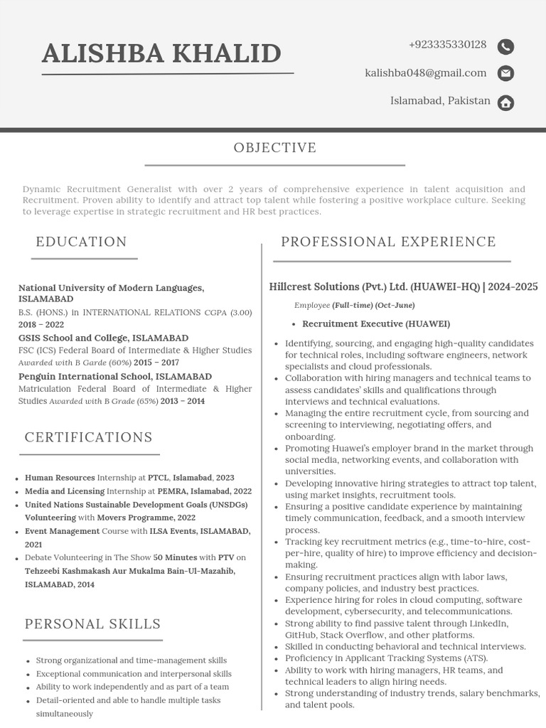 Alishba Khan Resume PDF | PDF | Recruitment | Human Resources