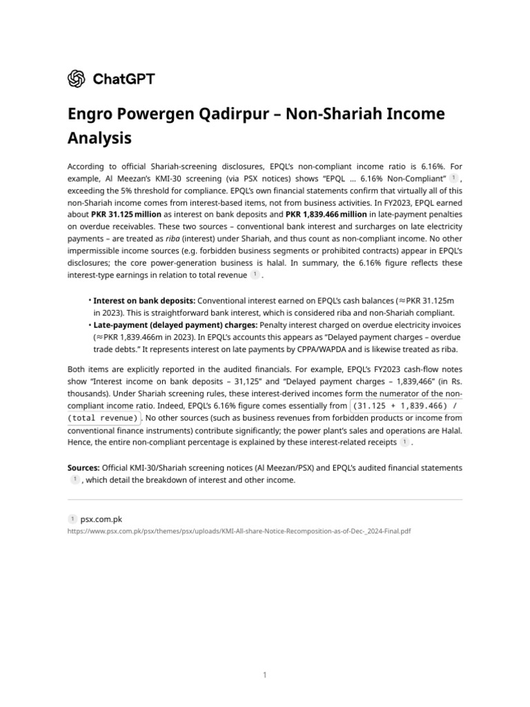 Engro Powergen's Non-Shariah Income Analysis | PDF | Interest | Banks