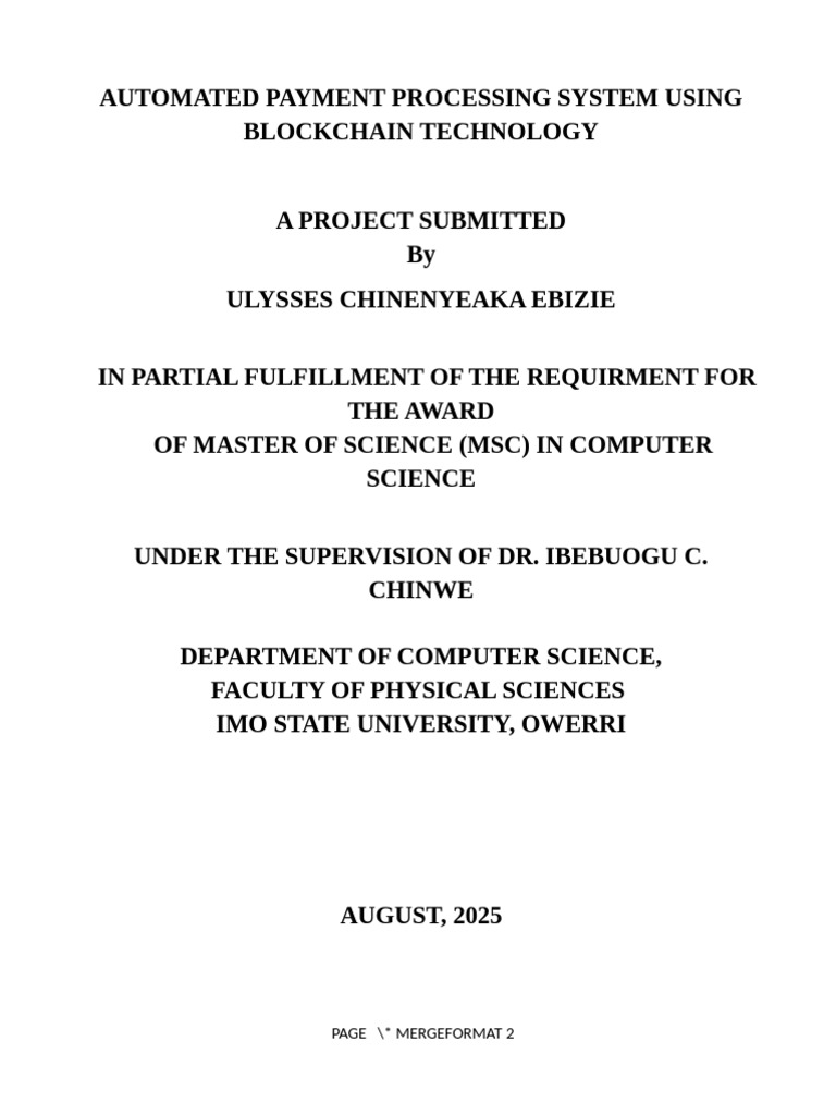 Ulysses - MSC Project - Automated Payment Processing System Using Block ...