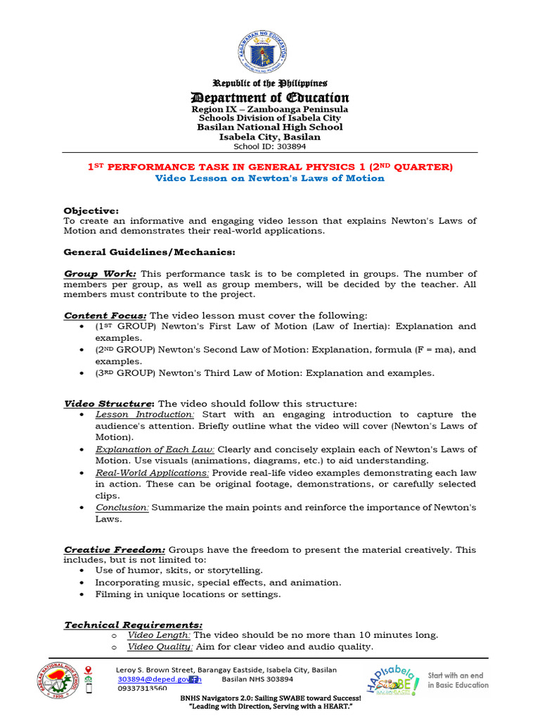Performance Task Newtons Laws | PDF