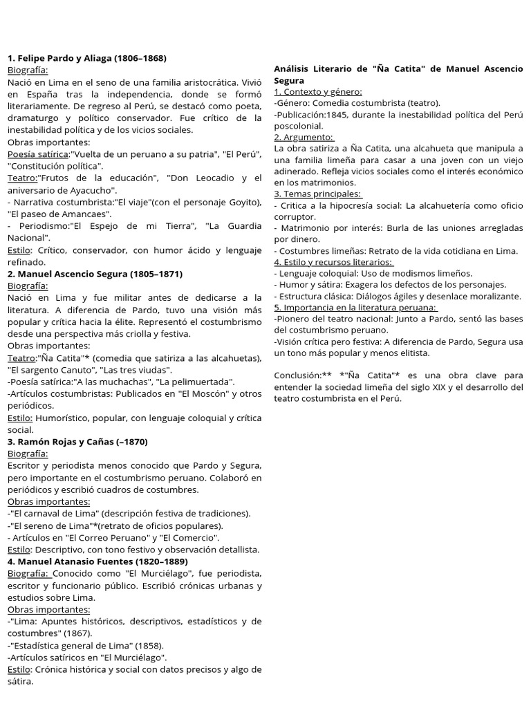 Felipe Pardo y Aliaga (1806-1868) : Análisis Literario de "Ña Catita ...