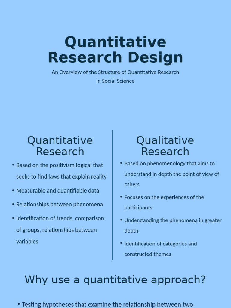 Overview of Quantitative Research Design | PDF | Sampling (Statistics ...