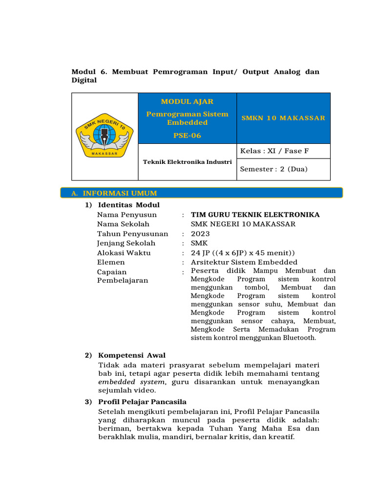 Modul 6 Membuat Pemrograman Input Output Analog Dan Digital (1) | PDF