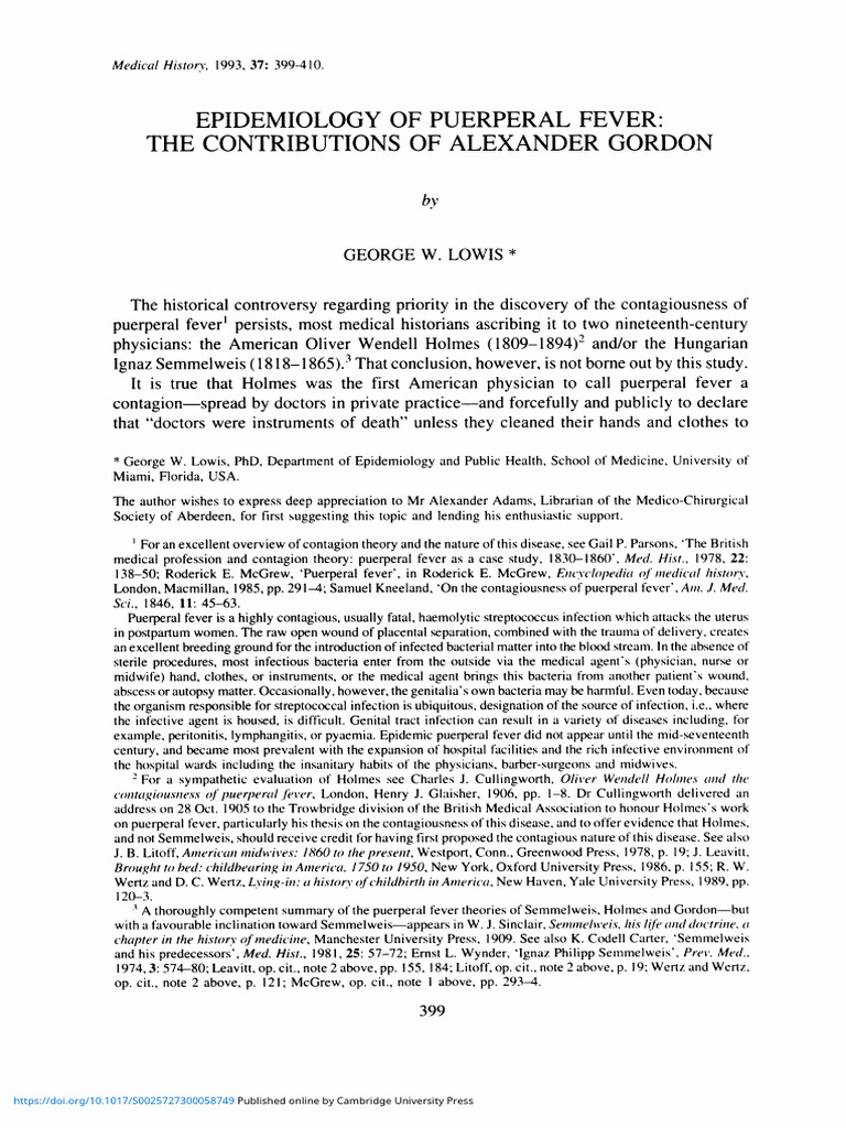Puerperal Fever: Alexander Gordon's Role | PDF | Infection | Medical ...