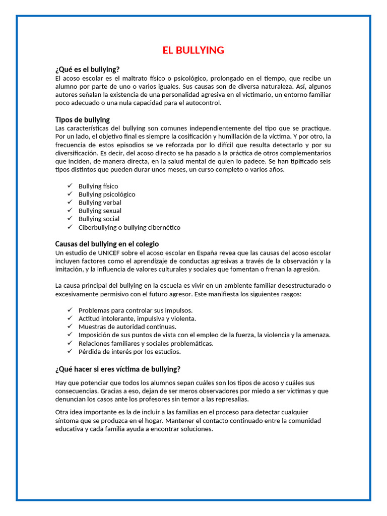 Tipos y causas del bullying escolar | PDF | Violencia | Psicología Social